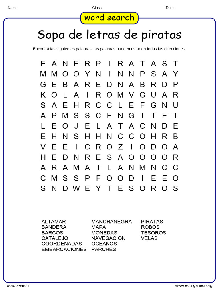 Sopa de letras de piratas | PDF