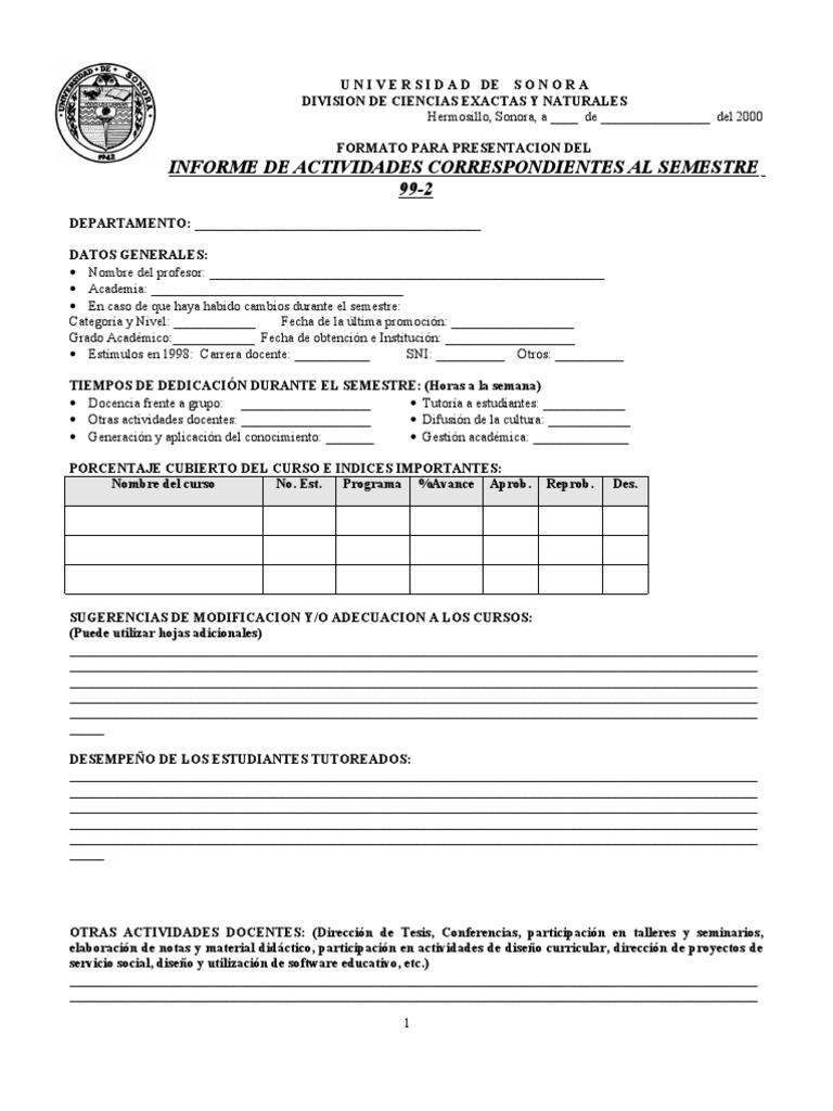 Formato. Presentación Del Informe de Actividades | PDF