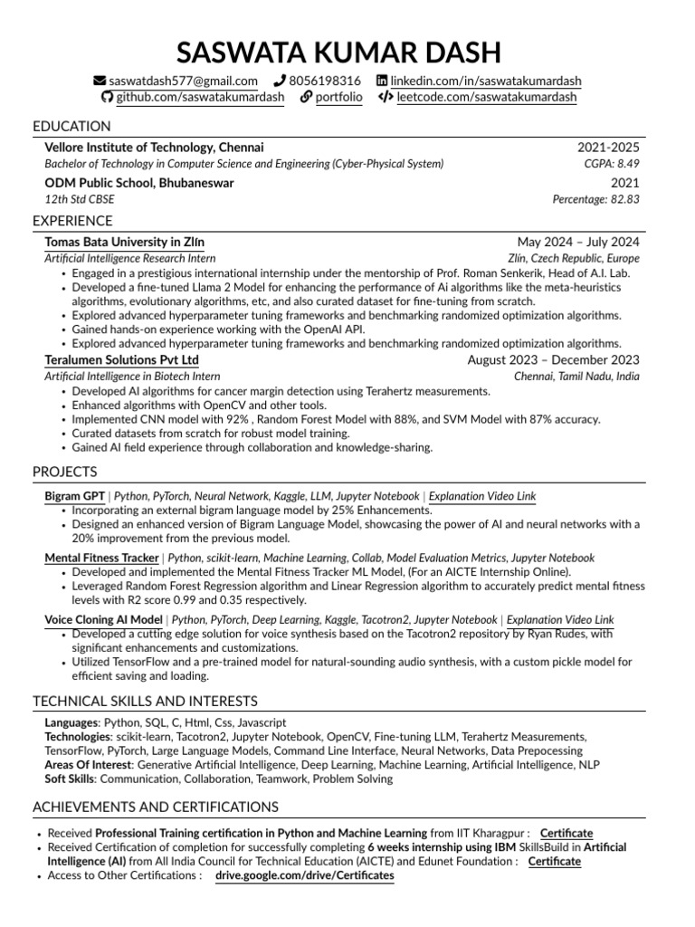 Resume Saswata Kumar Dash | PDF