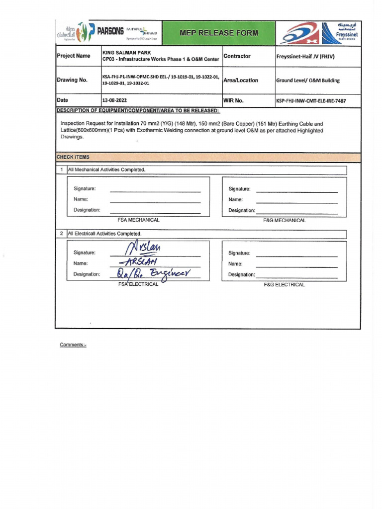 Mep Release Form (KSP FHJ Inw CMT Ele Ire 7487) | PDF
