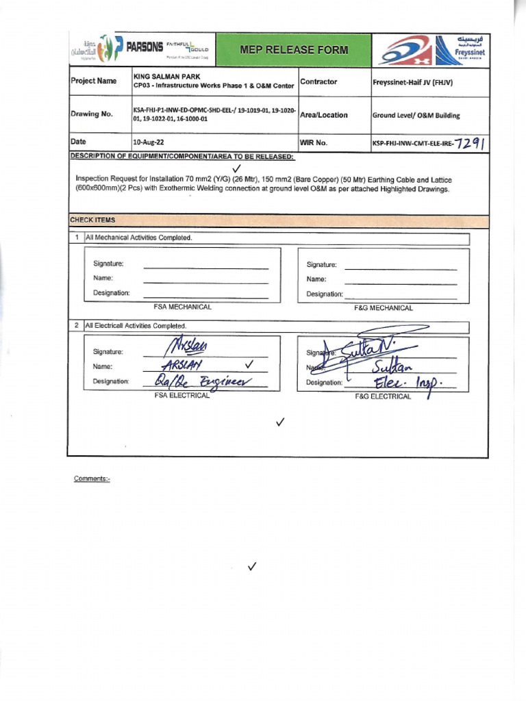 Mep Release Form (KSP FHJ Inw CMT Ele Ire 7291) | PDF
