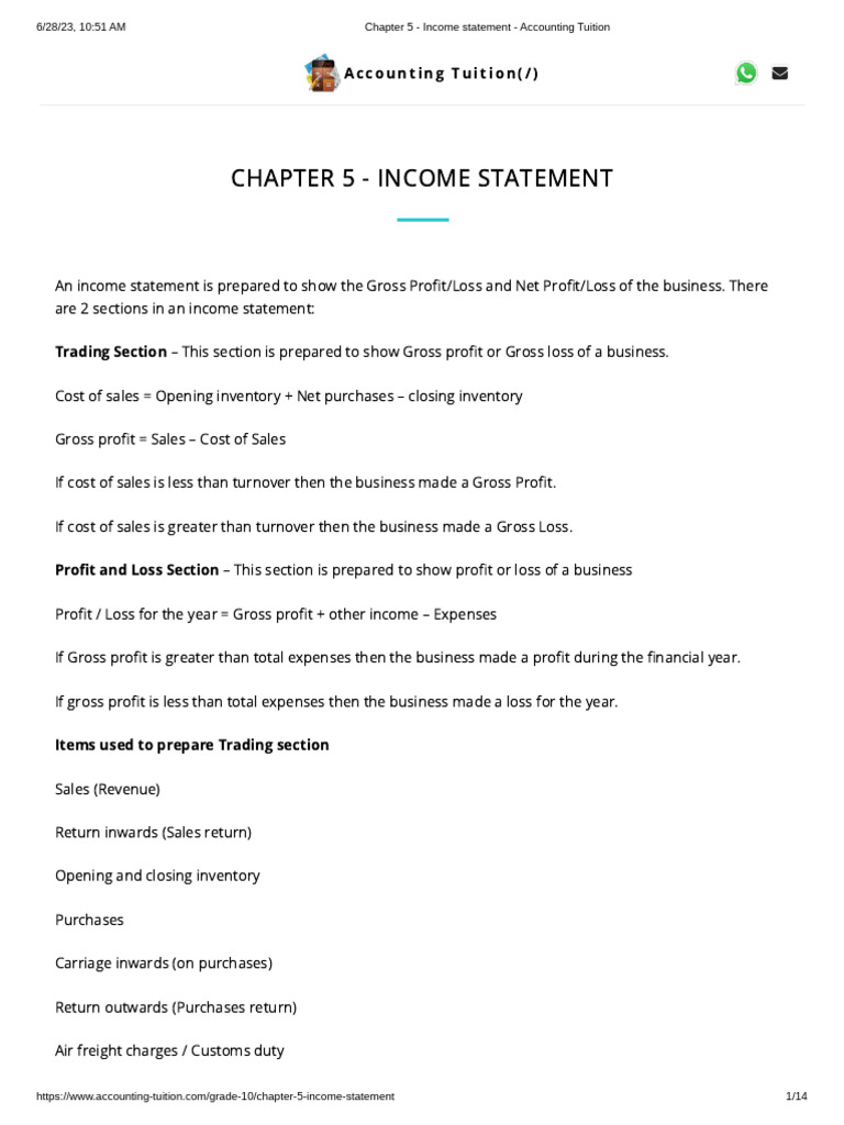Chapter 5 - Income Statement - Accounting Tuition | PDF