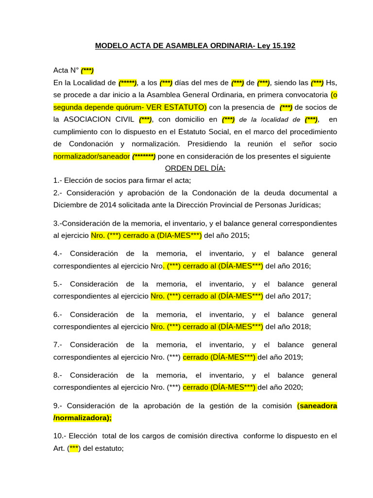 Modelo Acta Asamblea | PDF