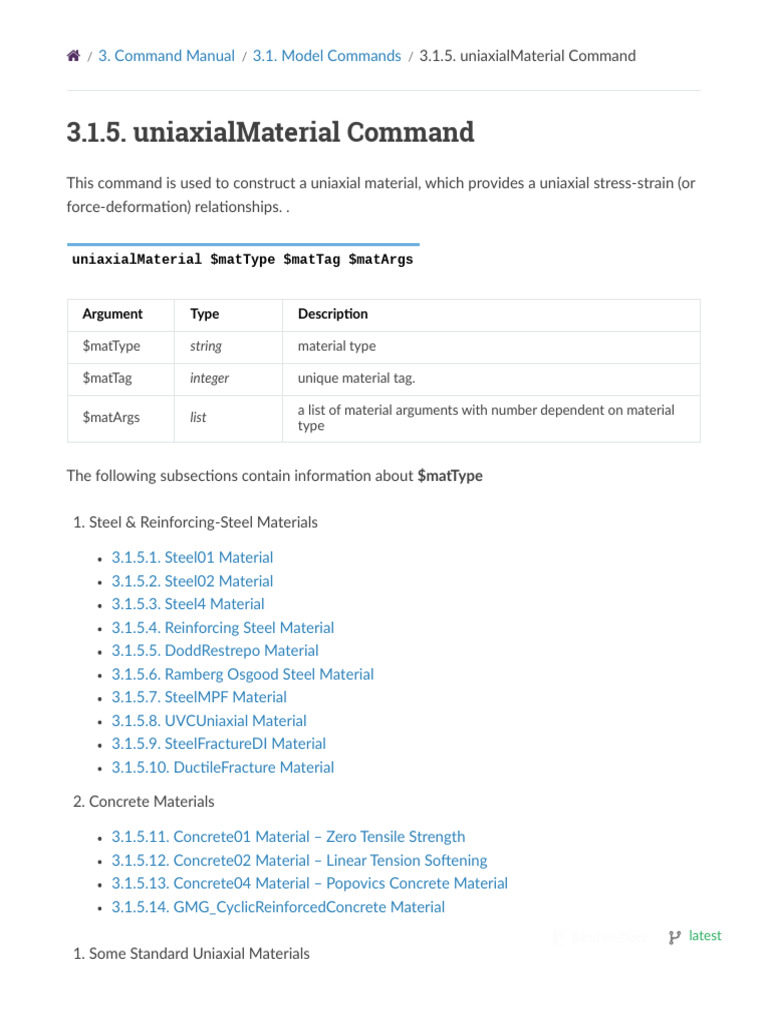 Uniaxial Mat Command | PDF