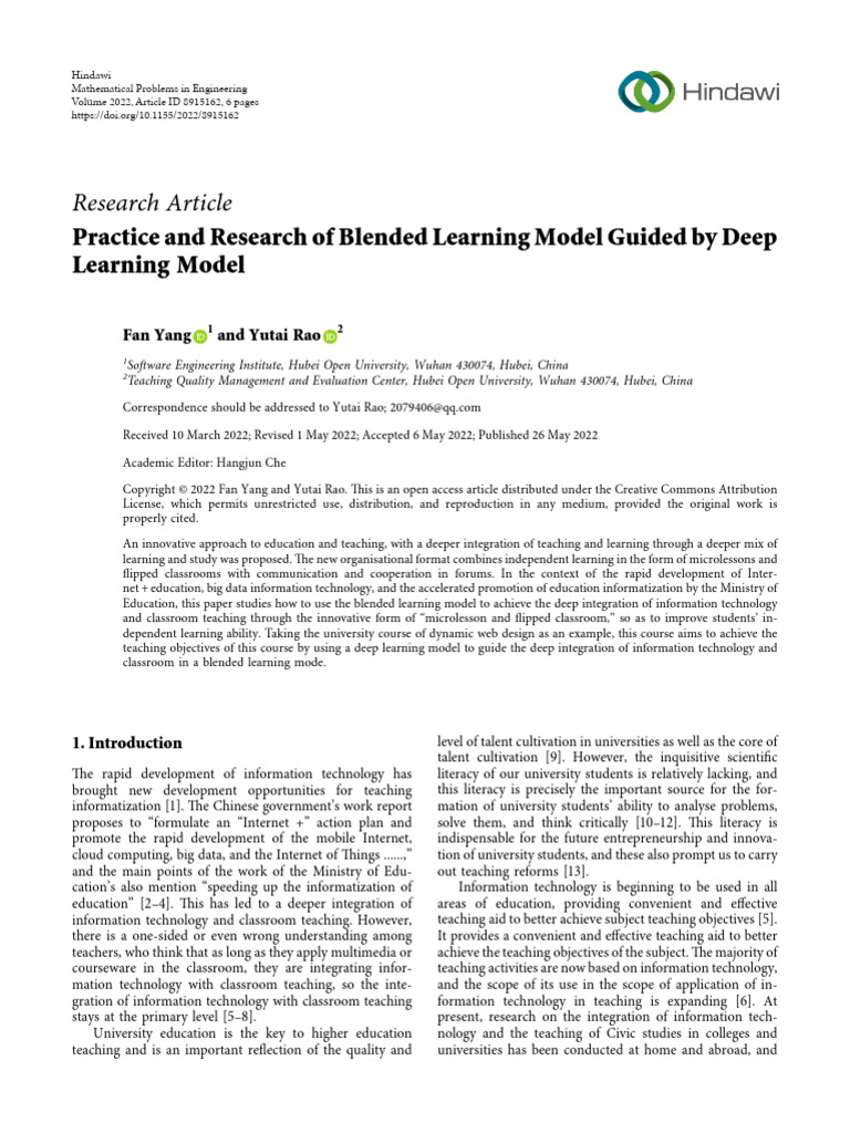 Practice and Research of Blended Learning Model Guided by Deep Learning ...