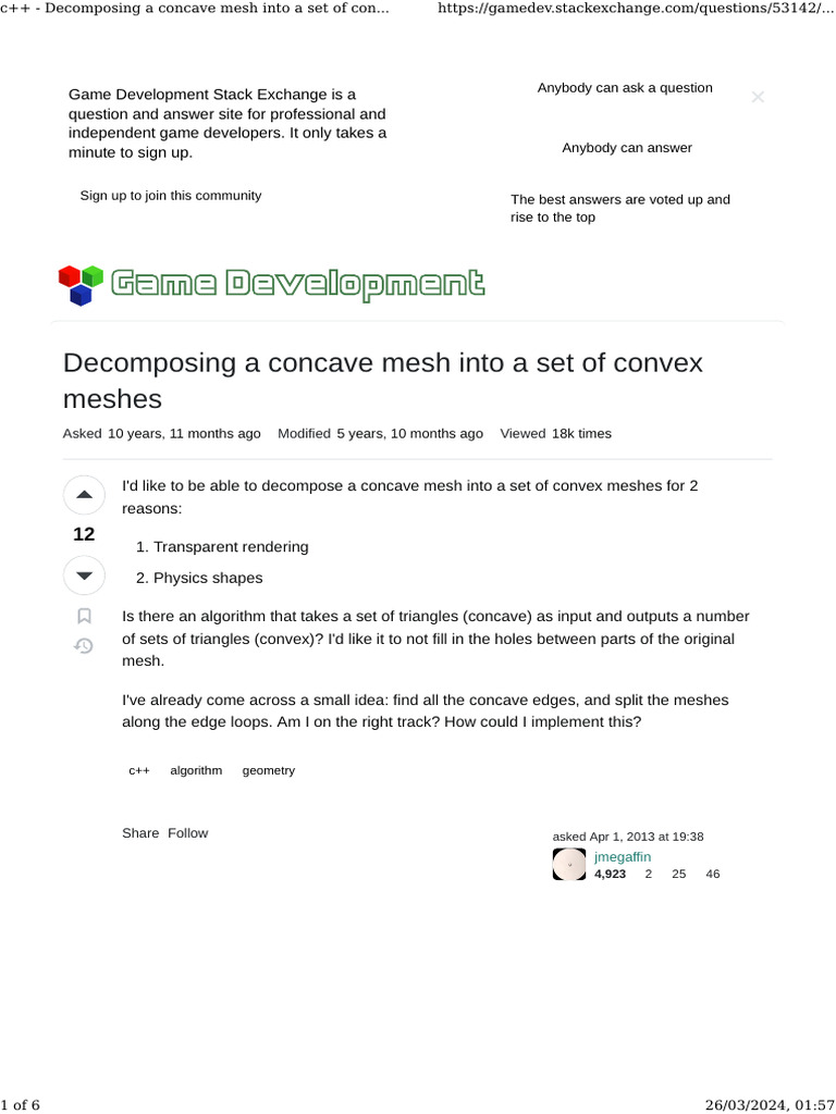 C++ - Decomposing A Concave Mesh Into A Set of Convex Meshes - Game Development Stack Exchange | PDF