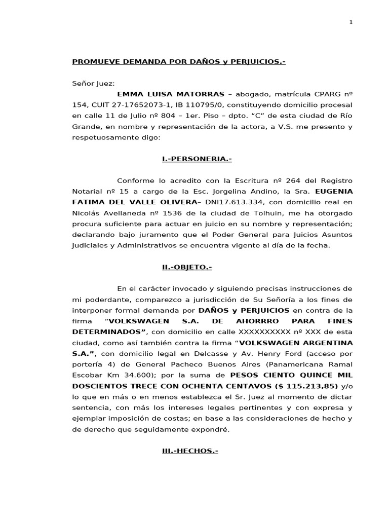 DEMANDA DAÑOS Y PERJUICIOS | PDF