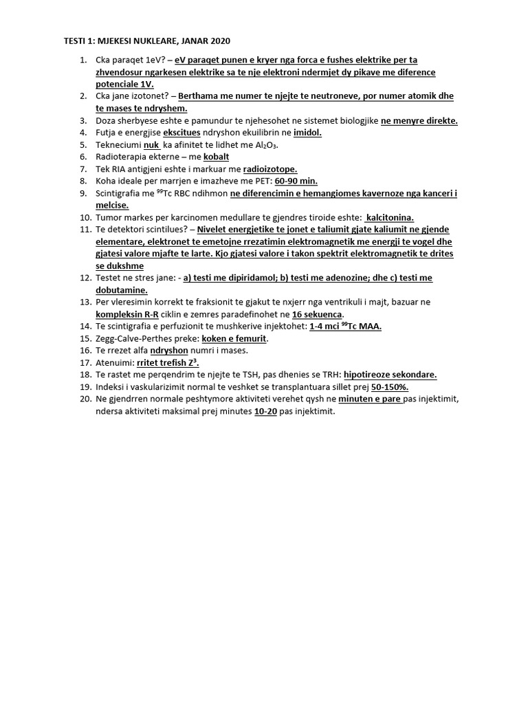 Teste Mjekesi Nukleare - Sadik Basha | PDF