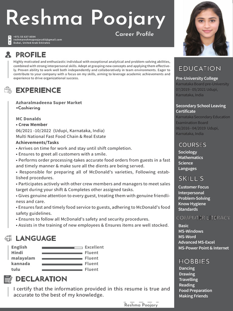 Reshma Poojary - CV | PDF