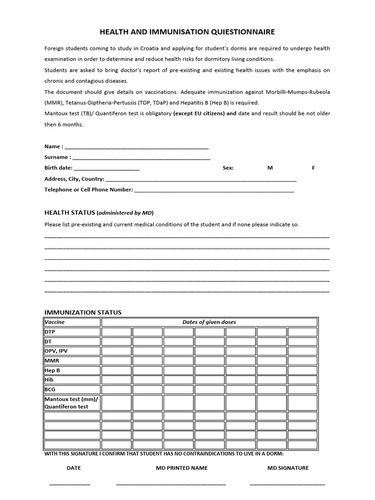 Health Questionnaire | PDF