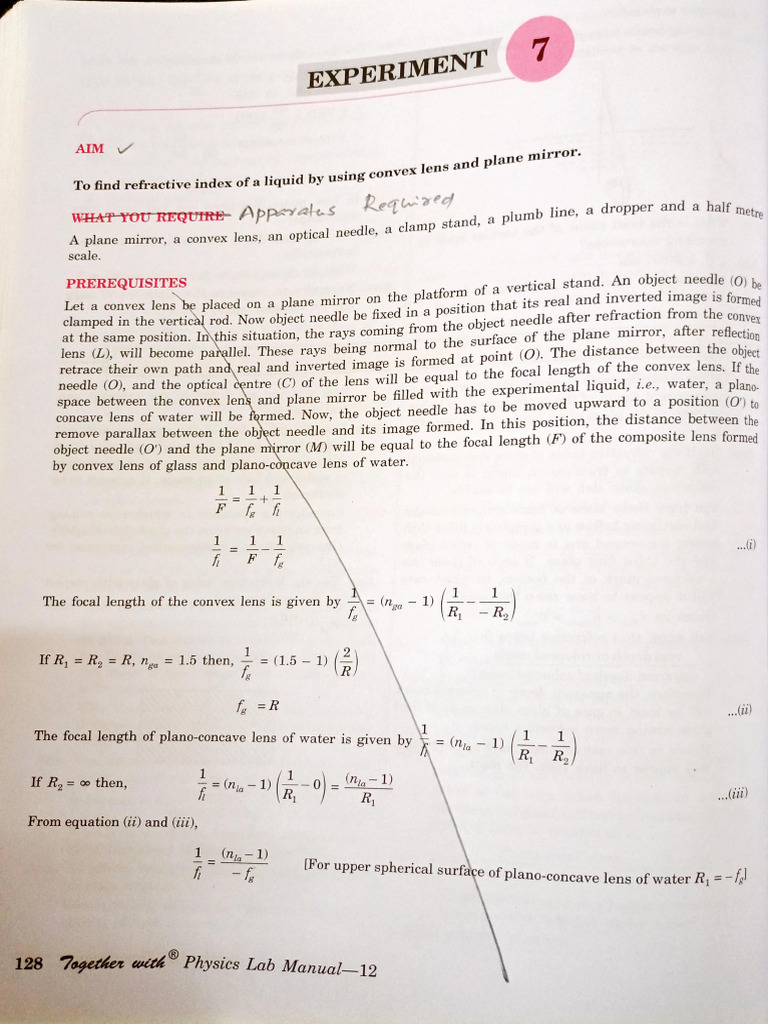 Liquid Lens Experiment - Refractive Index of Liquid | PDF
