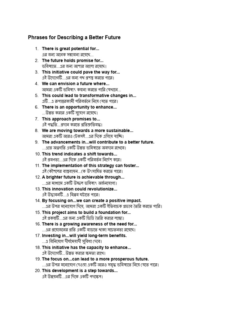 Phrases For Describing A Better Future, Advantage, Disadvantage | PDF ...