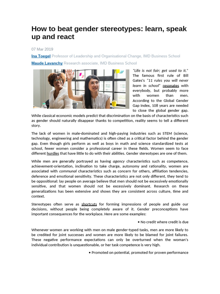 How To Beat Gender Stereotypes | PDF | Stereotypes | Gender
