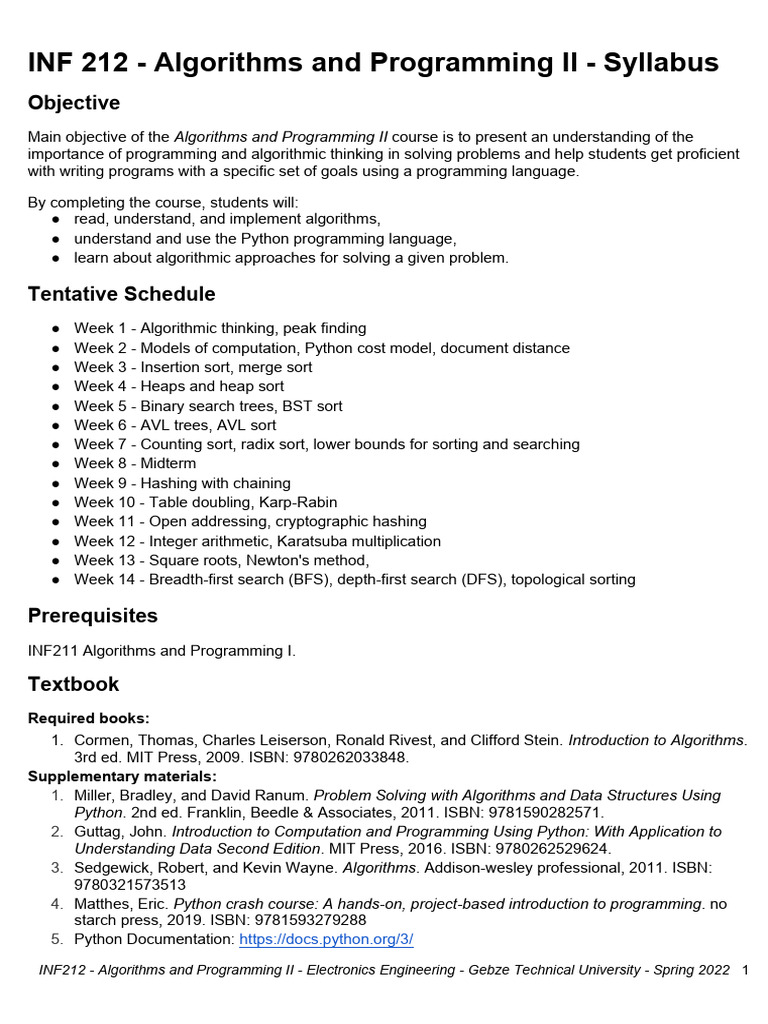 INF 212 - Syllabus | PDF