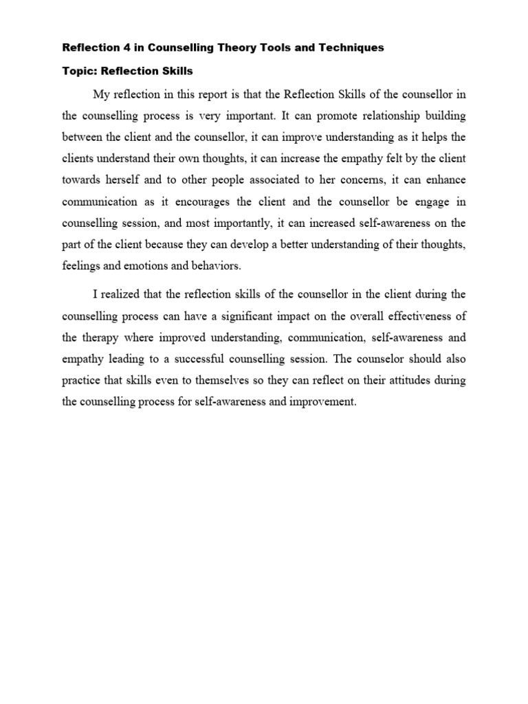 Counselling Theory Tools and Techniques REFLECTION PAPER | PDF | Career ...