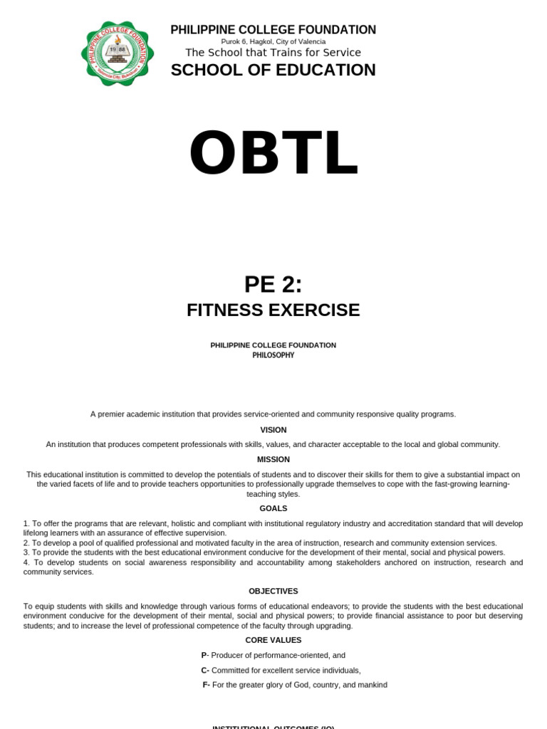 OBTL IN Fitness Training | PDF