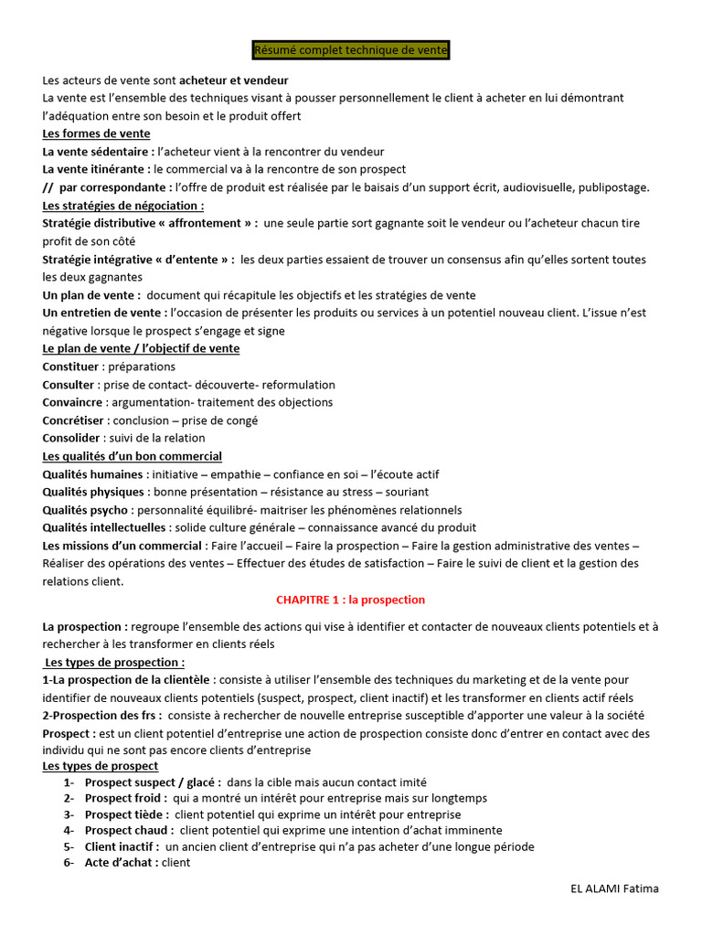 Résumé Complet Technique de Vente | PDF