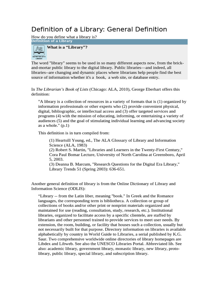 Definition of A Library | PDF | Libraries | School Library