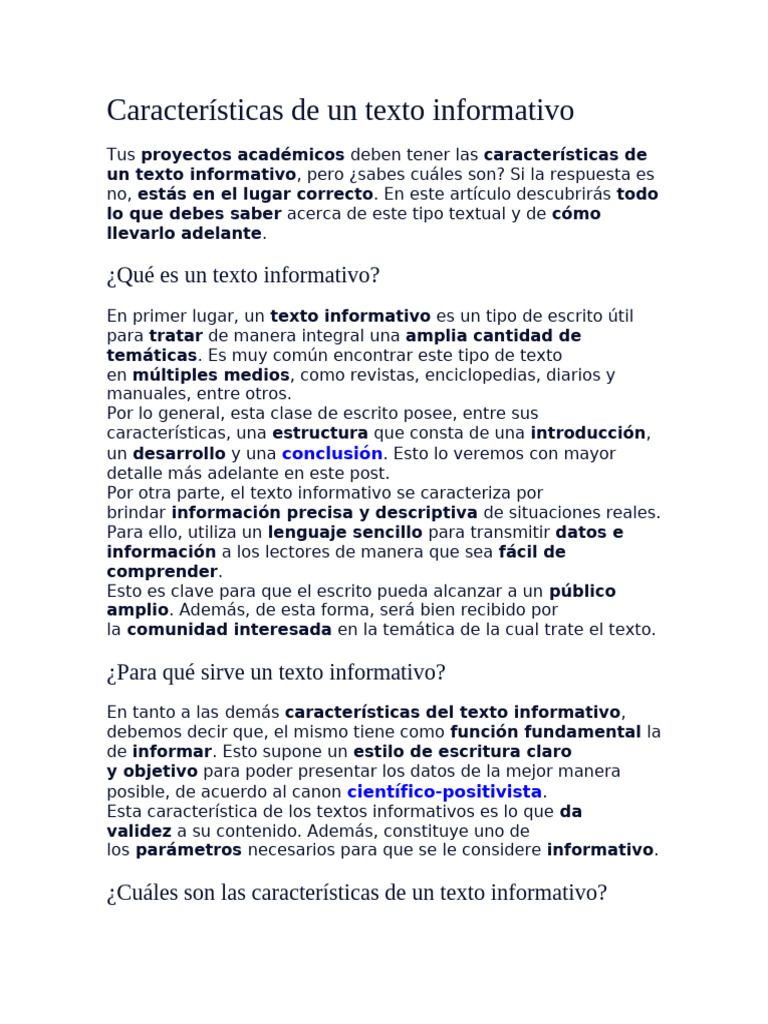 Características de Un Texto Informativo | PDF