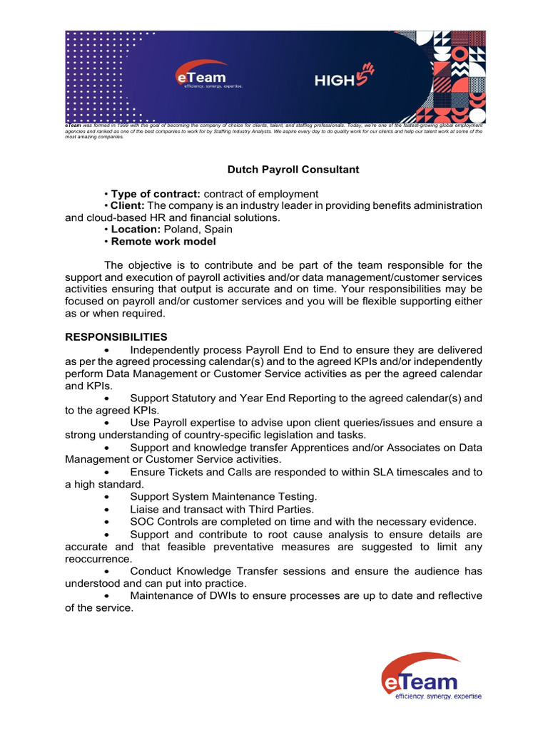 Dutch Consultant - Job Description | PDF | Business | Cognition