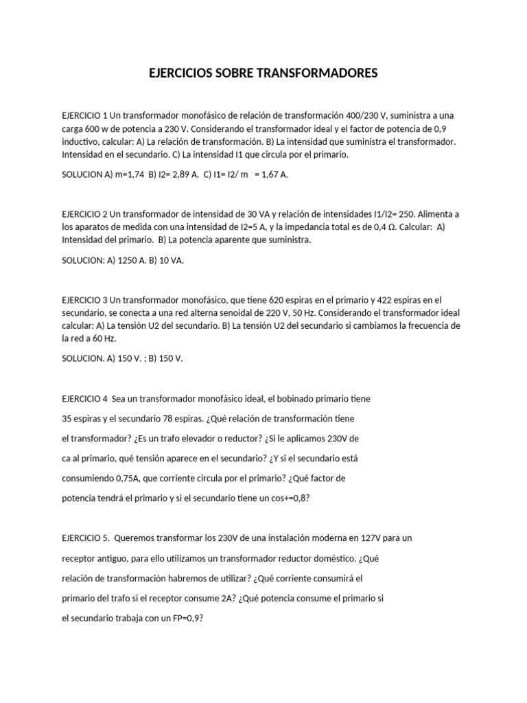 Ejercicos Trafos Monofasicos | PDF