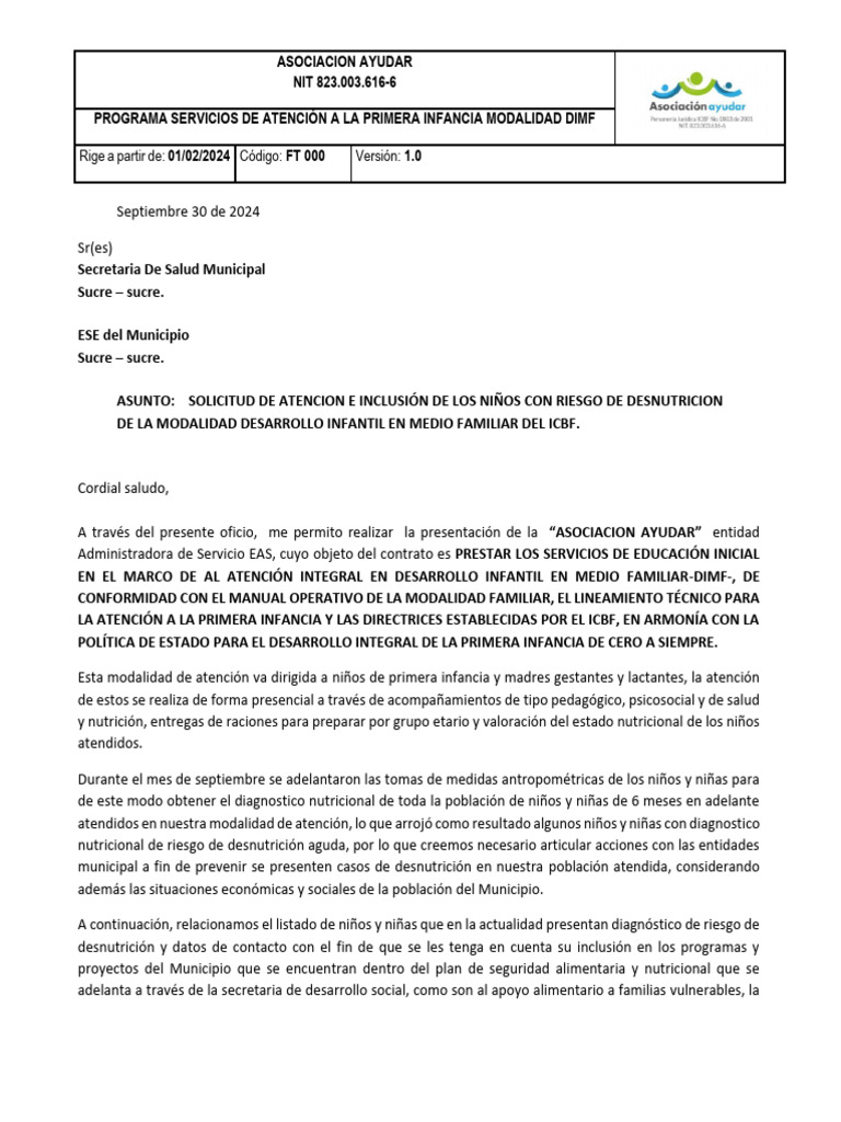 Septiembre Oficio Remision Casos de Rda en Niños Dimf | PDF