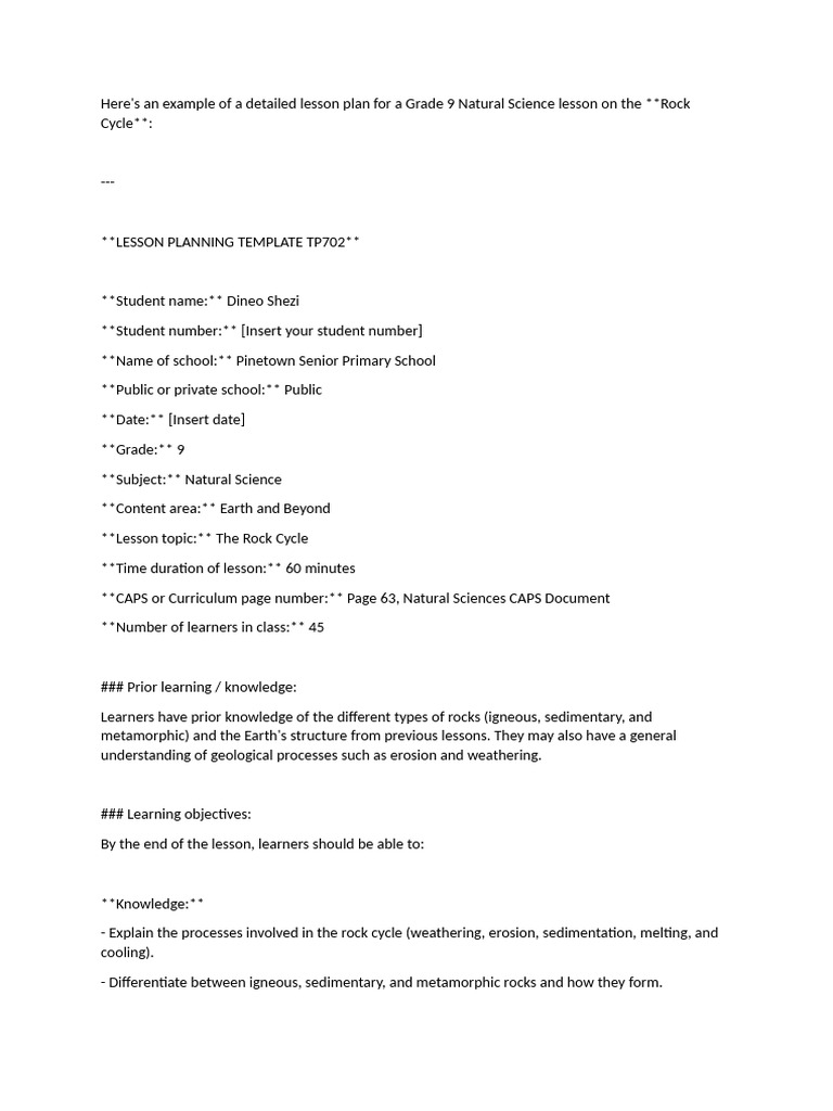 Rock Cycle Lesson Plan | PDF