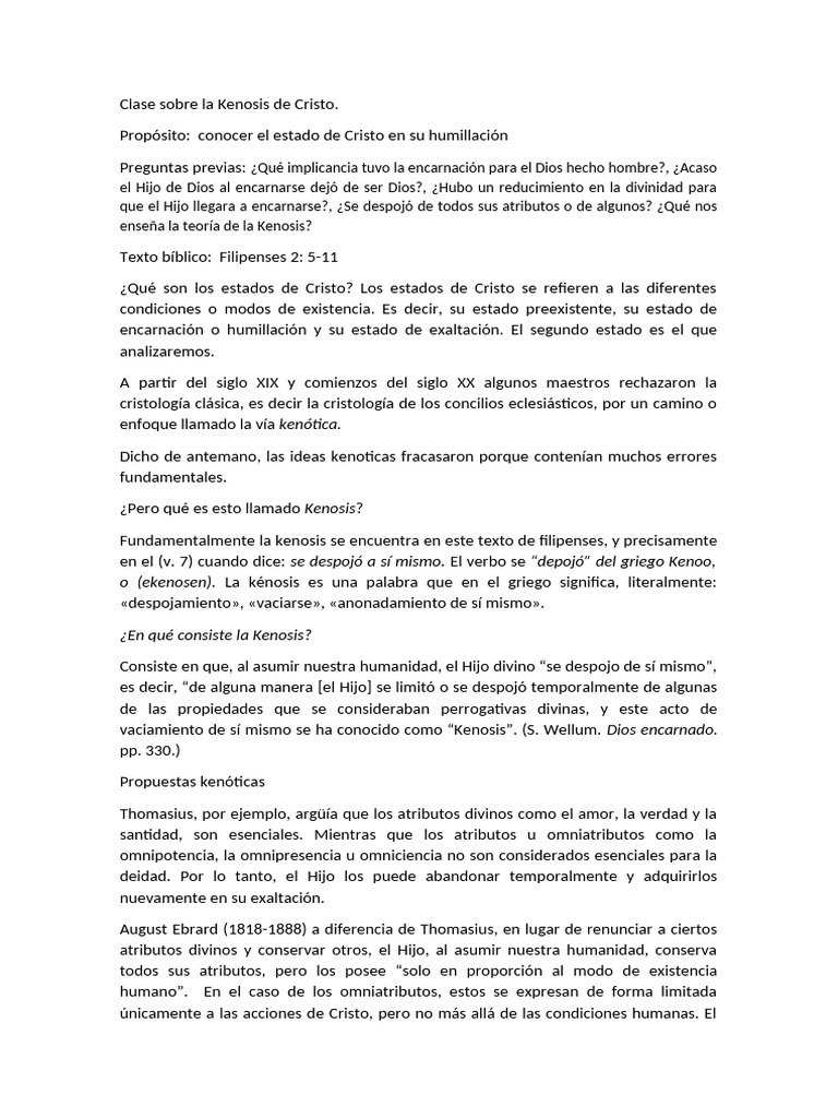 Clase Sobre La Kenosis de Cristo | PDF