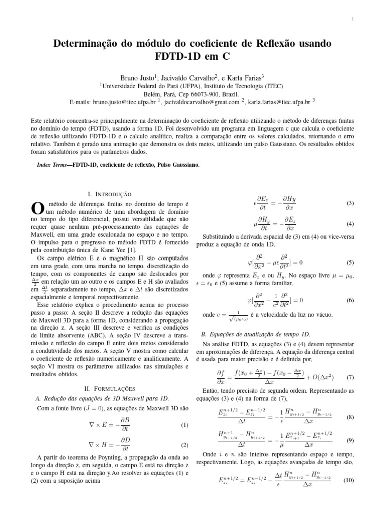 Determinação Do Módulo Do Coeficiente de Reflexão Usando FDTD-1D em C ...