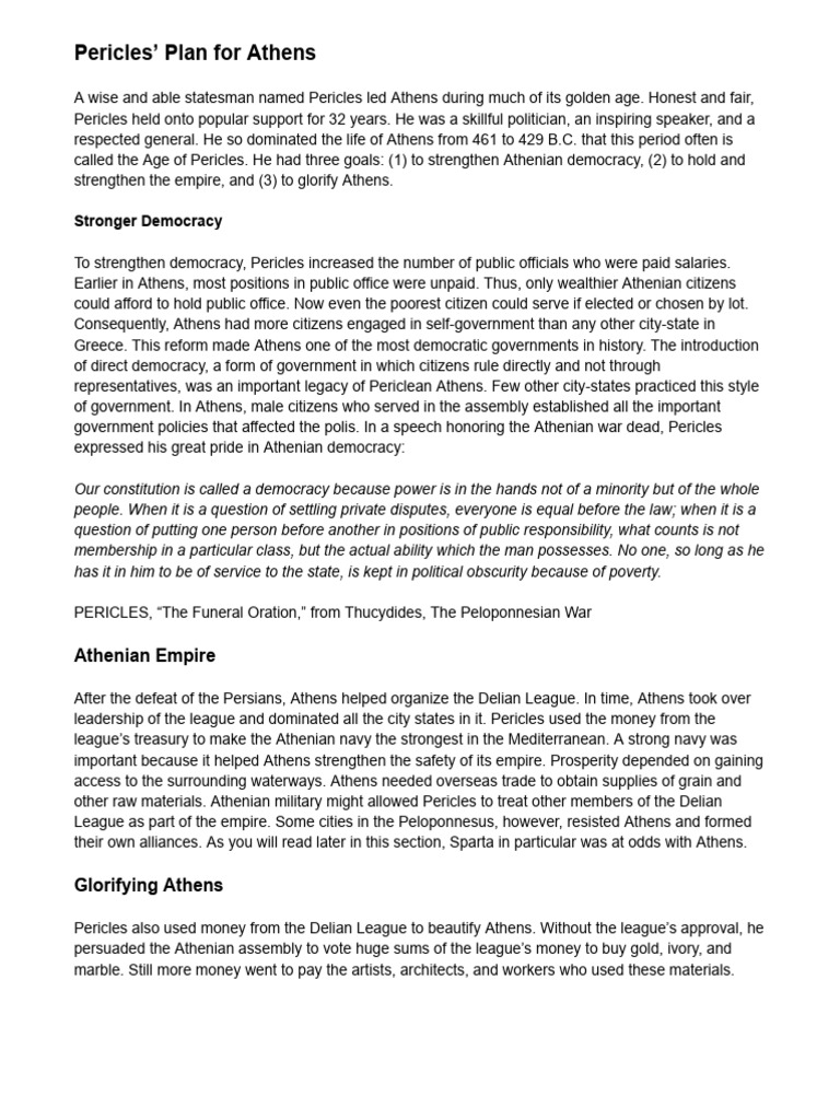 Pericles' Plan For Athens | PDF | Peloponnesian War | Ancient Greece