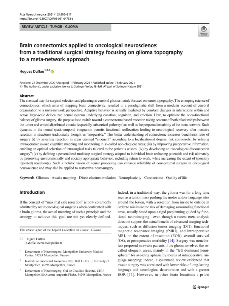 Brain Connectomics Duffau Pdf
