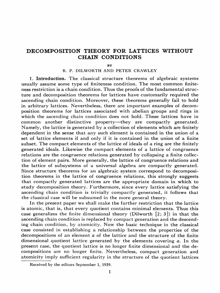Decomposition Theory For Lattices Without Chain Conditions | PDF