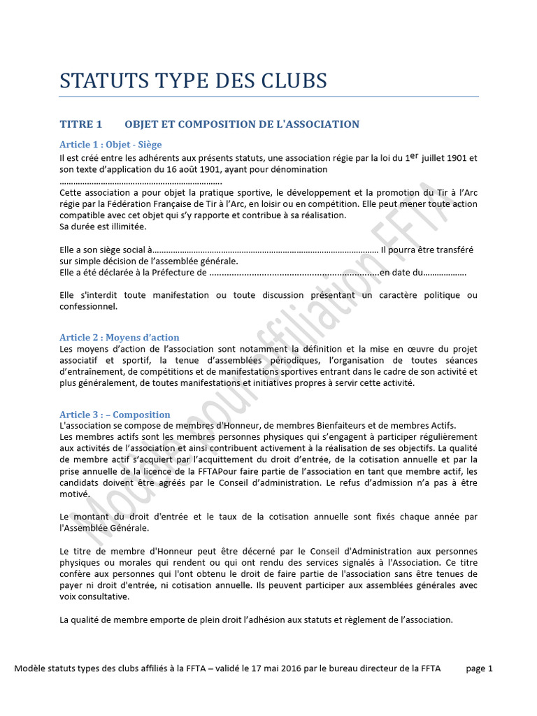 FPF - Creationclub - Annexe 1 - Statuts Club - 2016 1 | PDF