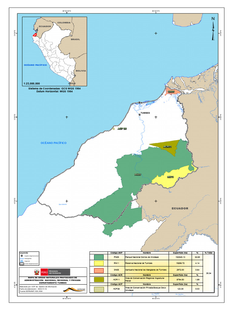 Mapa Departamental de Tumbes Con ANP ACR y ACP | PDF | Ciencias de la Tierra | Conservación del ...