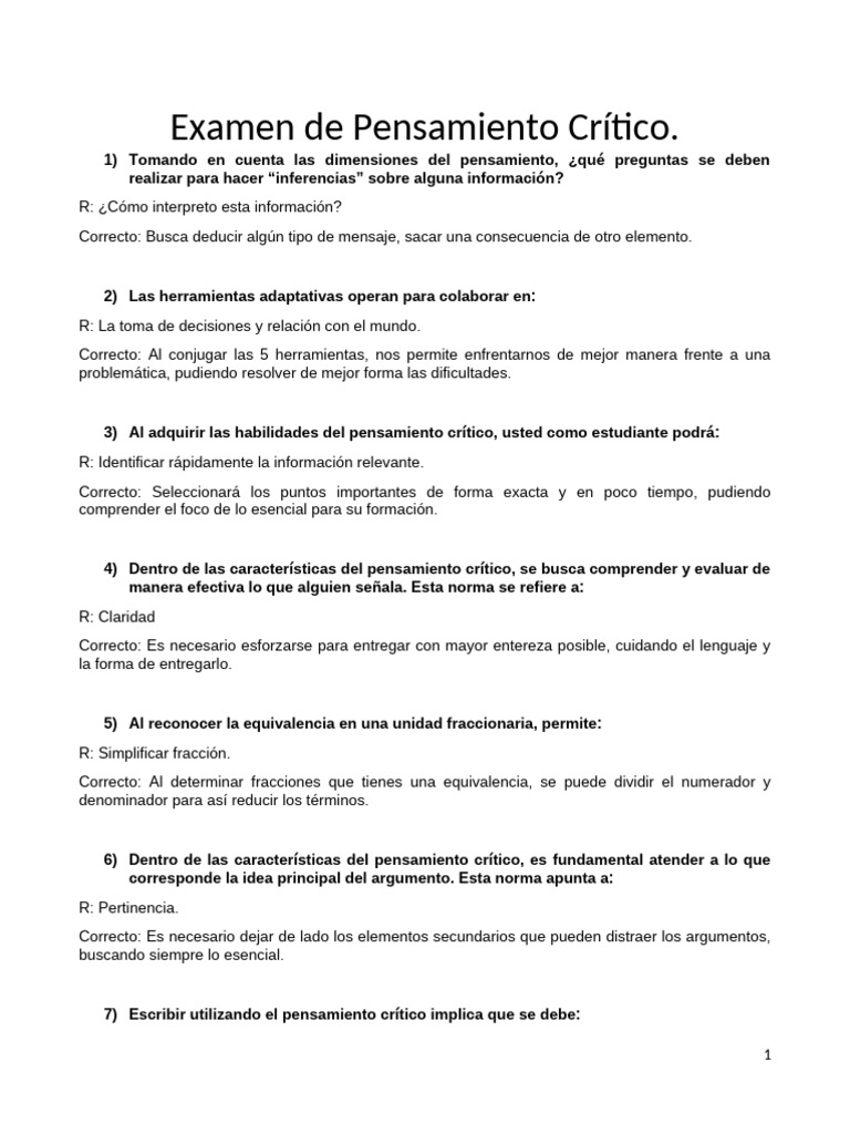 Preguntas de Examen de Pensamiento Critico-1 | PDF