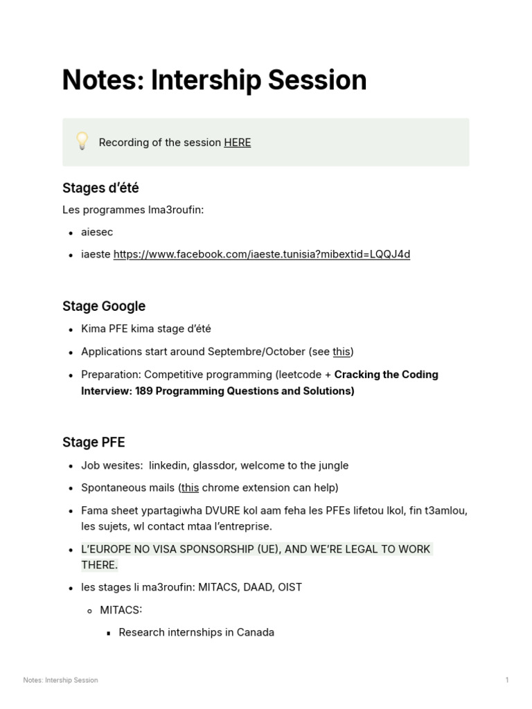 Internship Notes | PDF