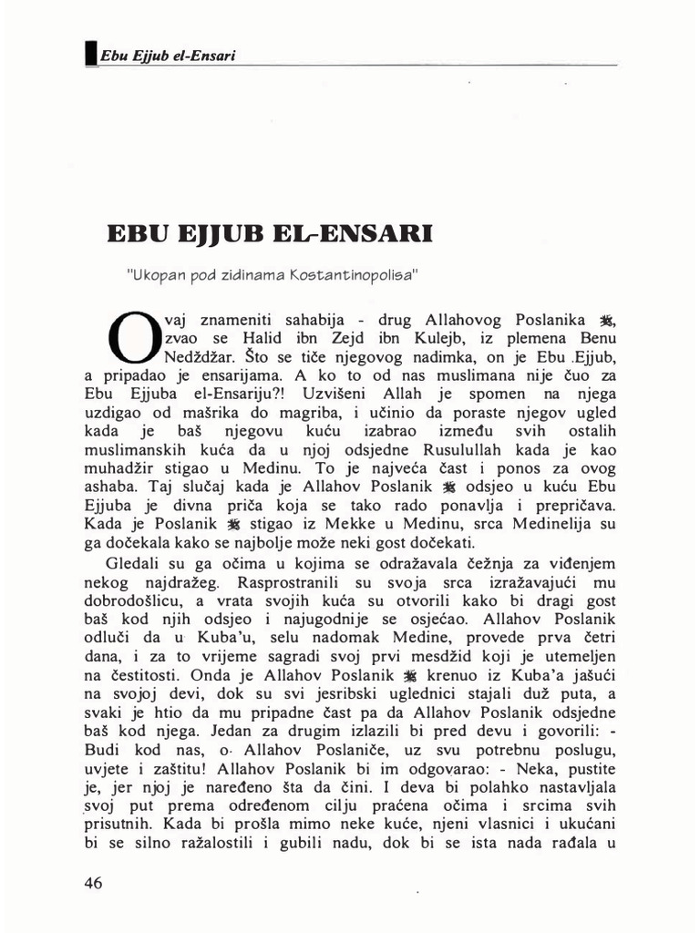 Iz Zivota Ashaba Ebu Ejub El-Ensari | PDF