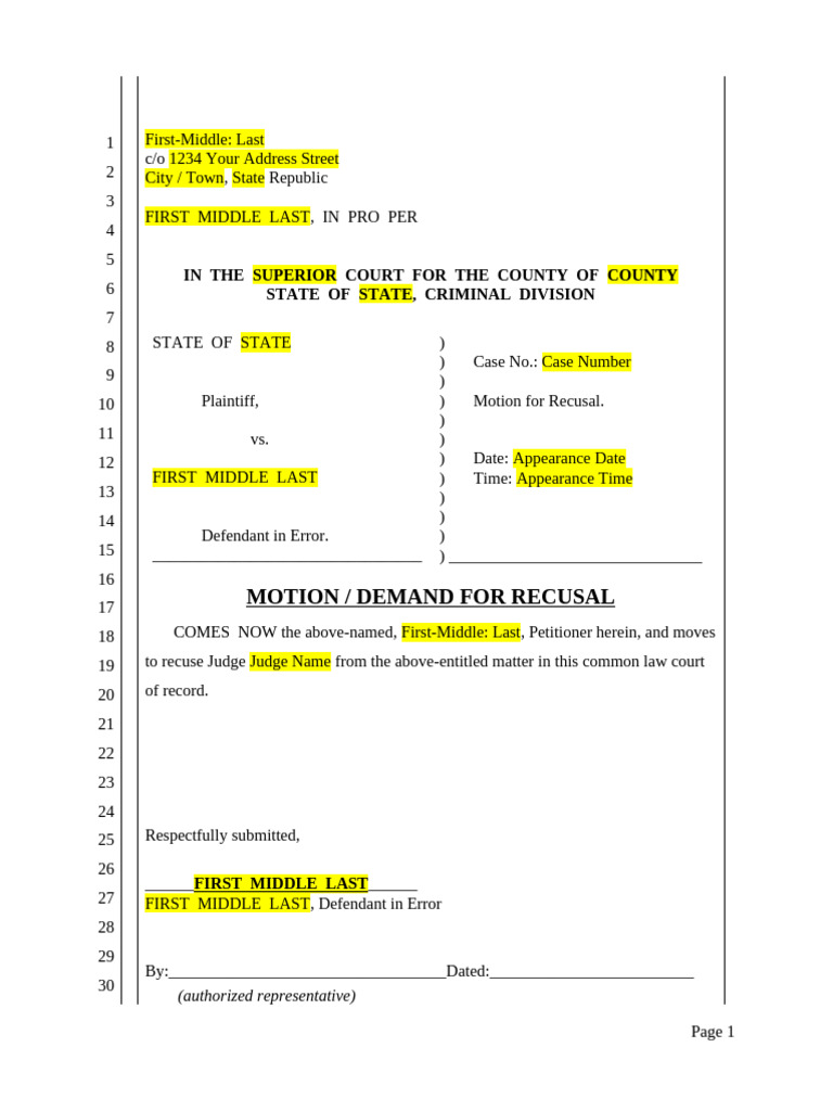 Motion Recuse Judge Template | PDF