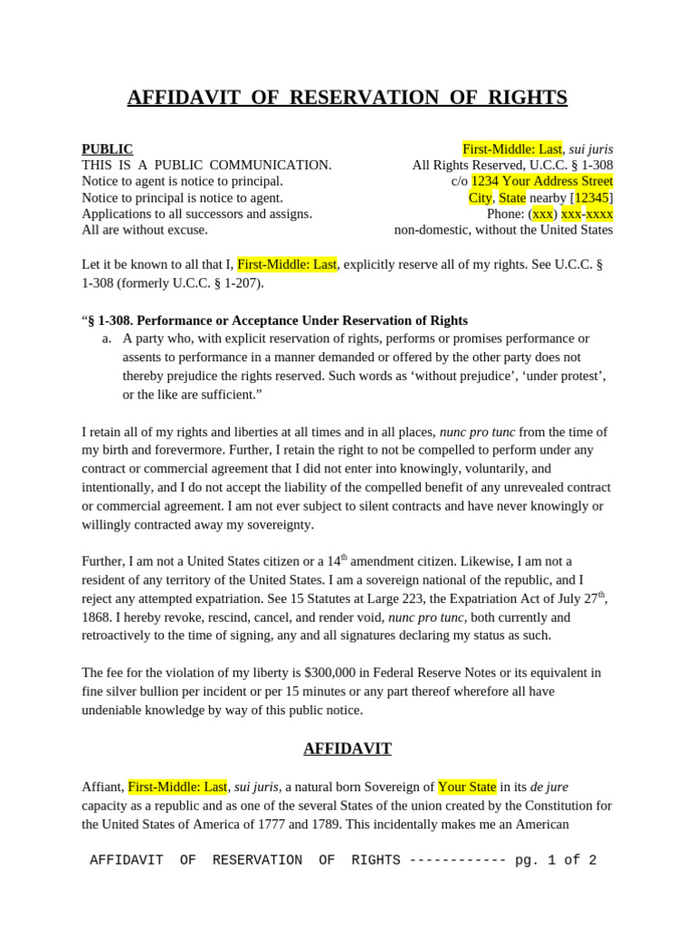 Reservation of Rights Template | PDF