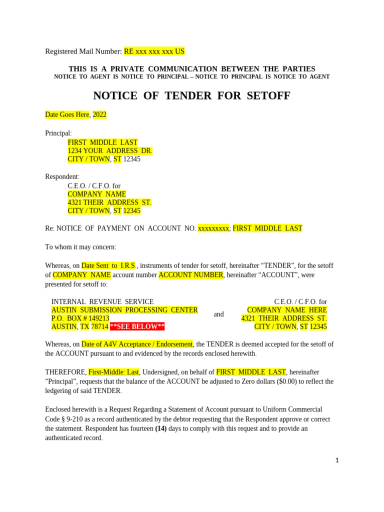 Notice of Tender 2 Template | PDF