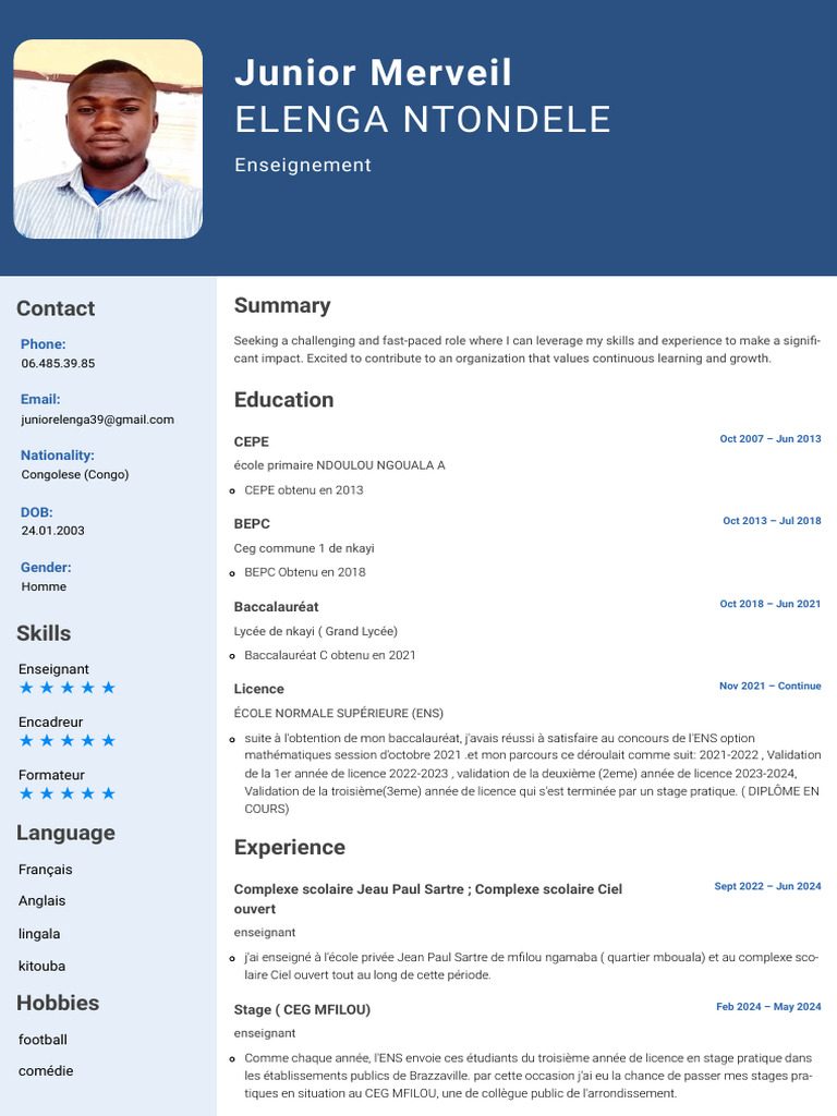 Elenga Ntondele: Junior Merveil | PDF