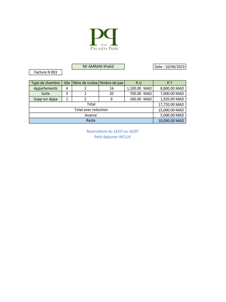 Invoice for Hotel Stay: 10/06/2023 | PDF