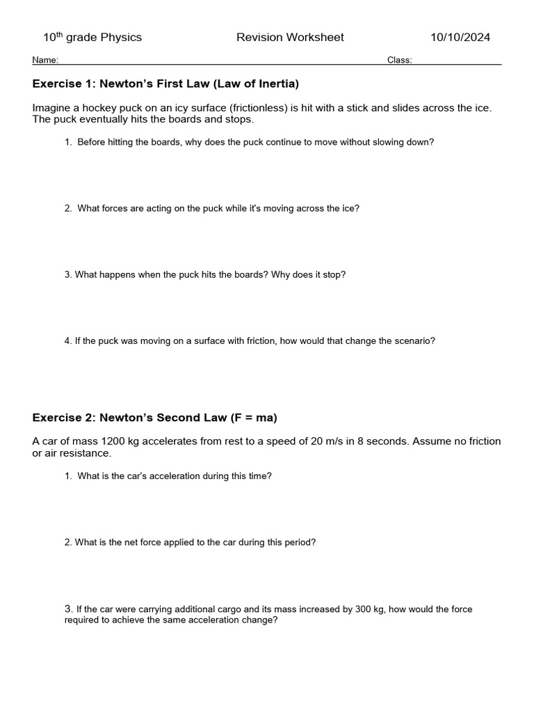 10th Grade Physics Revision Worksheet10 | PDF
