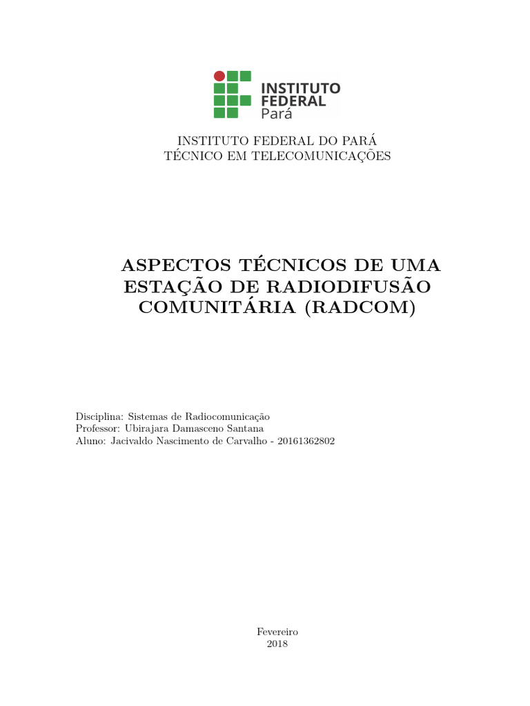 Aspectos Técnicos de Uma Estação de Radiodifusão Comunitária (RADCOM ...