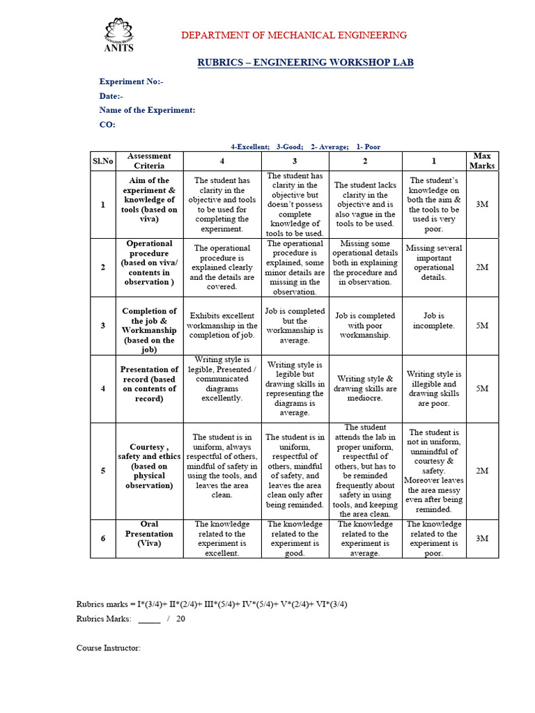 Workshop Rubrics | PDF