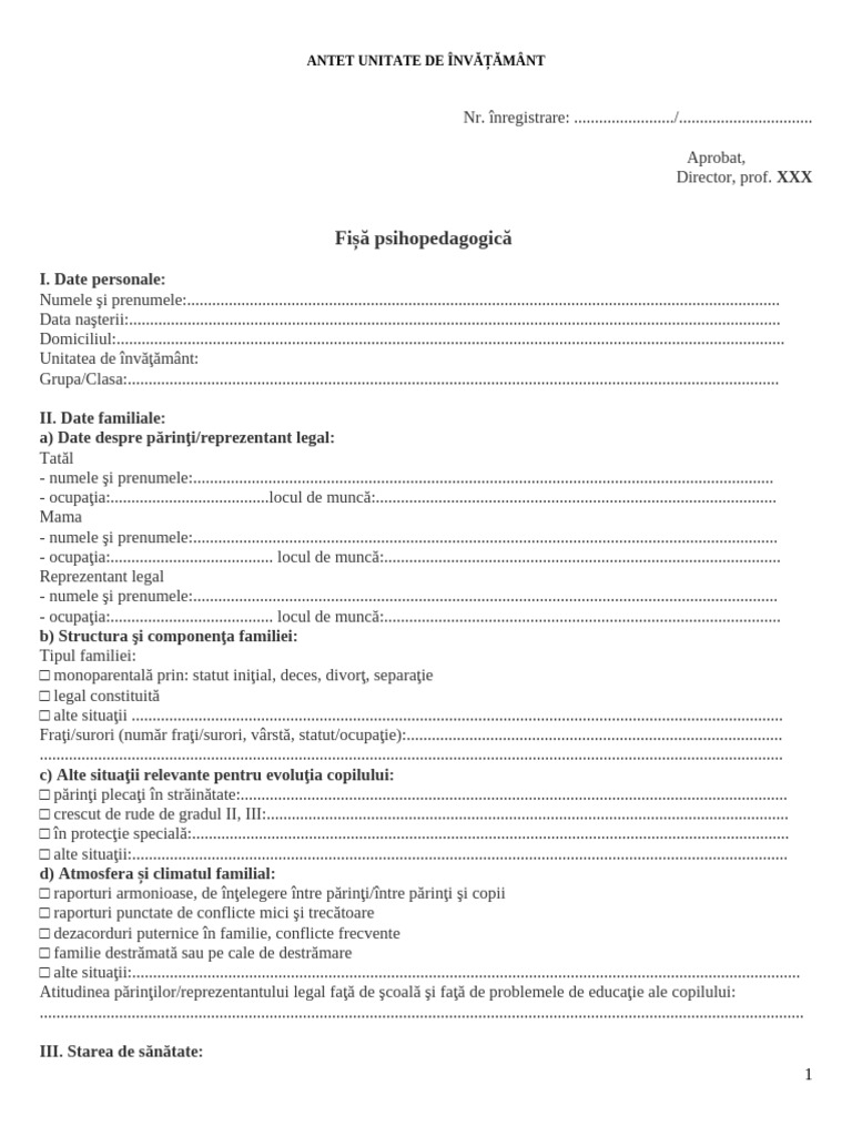 Anexa 6 - Fisa Psihopedagogica | PDF