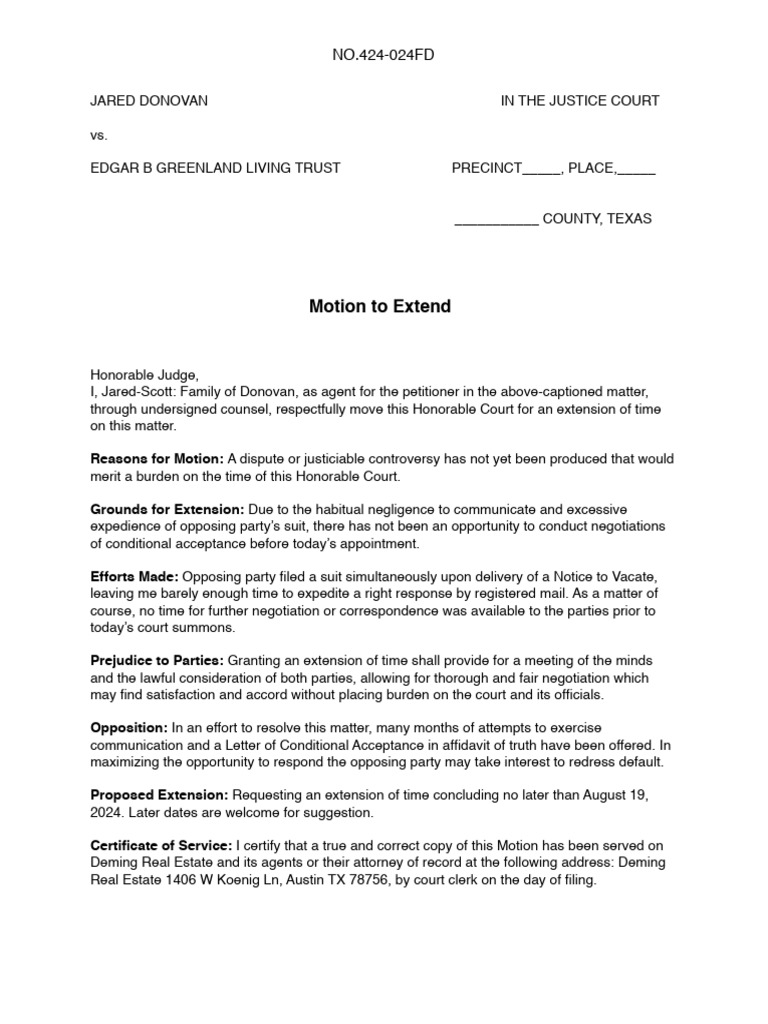 Motion To Extend | PDF | Lawsuit | Courts