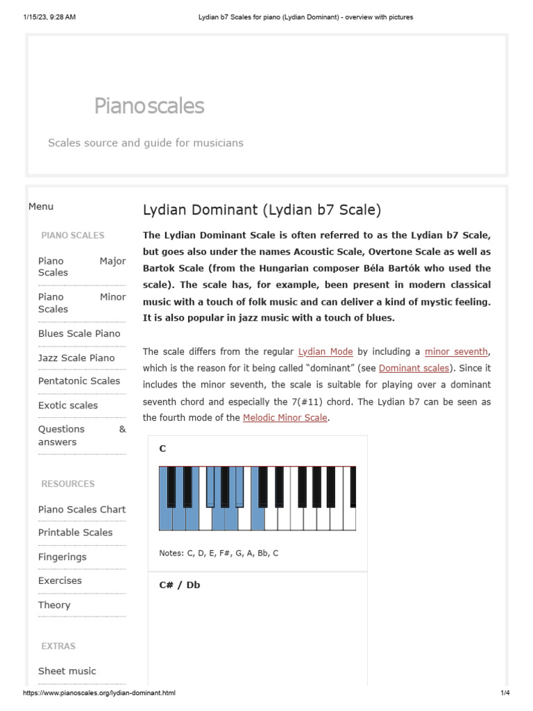 Lydian b7 Scales For Piano (Lydian Dominant) - Overview With Pictures | PDF