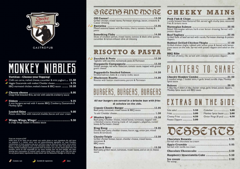 Cheeky Monkey Food Menu Valletta | PDF