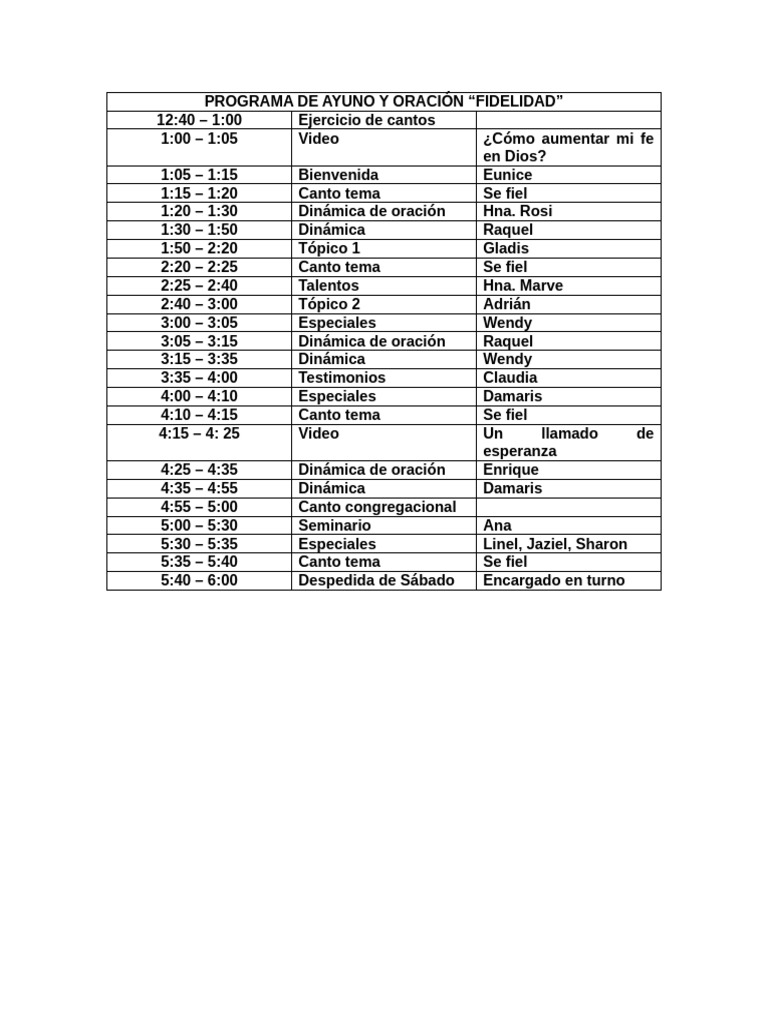 Programa de Ayuno y Oración 05 de Octubre | PDF